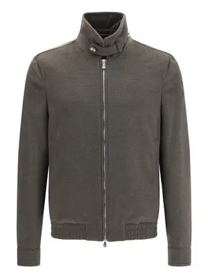 Brunello Cucinelli Wool Zip Jacket With High Collar - Gray