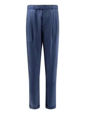 Saint Laurent Silk Trousers With Belt In Blue - Multicolor