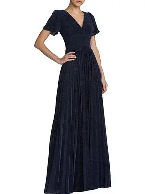 Mac Duggal Petite Pleated Metallic Gown - Midnight