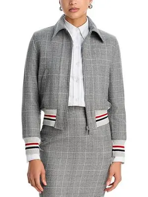 Thom Browne Down-filled Windowpane Tweed Cropped Flight Jacket - Medium Grey