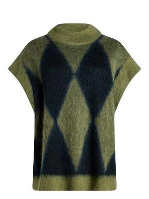 CARACTÈRE Turtleneck Geometric Print Sweater Vest - Green