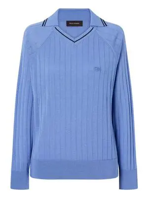 WALES BONNER Roots Striped Polo Shirt - Blue