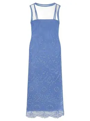 SIR. Leif Embroidered Tulle Midi Dress - Blue