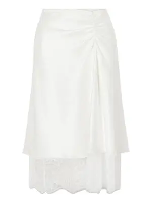 SIR. Ingrid Layered Lace-trimmed Satin Midi Skirt - Neutrals