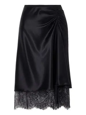 SIR. Ingrid Lace-trimmed Ruched Satin Midi Skirt - Black