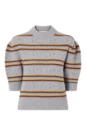 Marni Cropped Striped Open-knit Cashmere Sweater - Gray