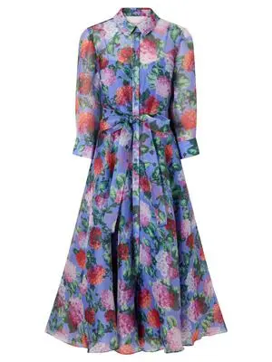 Carolina Herrera Belted Floral-print Silk-organza Midi Dress - Multi