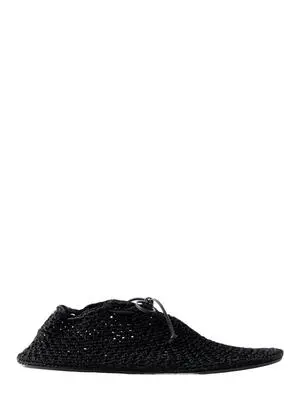 CHRISTEN Hand-crocheted Ballerina Leather-trimmed Flats - Black