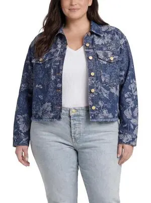 LIVERPOOL Floral Jacquard Denim Trucker Jacket - Lapis Grove