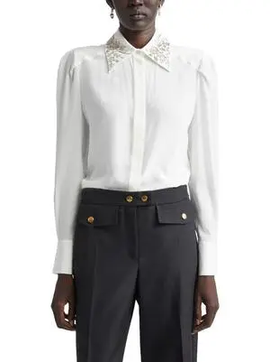 Alexander McQueen Embellished Collar Silk Shirt - Light Ivory