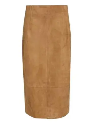 Akris Suede Pencil Skirt With Front Slit - Camel