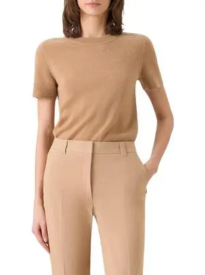 Akris Short Sleeve Cashmere Sweater - Camel