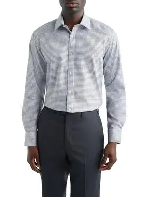 DANIEL HECHTER Modern Fit Check Textured Cotton Dress Shirt - Grey