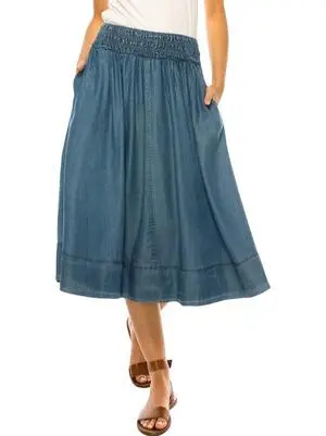 A COLLECTIVE STORY Smocked Waist Midi Skirt - Medium Indigo