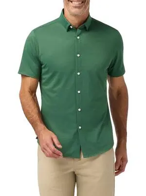 Mizzen+main Halyard Trim Fit Solid Short Sleeve Performance Button-up Shirt - Pine