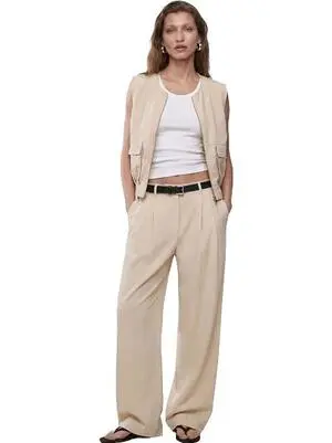 KOTON Wide Leg Trousers With Belt - Beige
