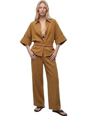 KOTON Pleated Wide Leg Trousers - Khaki