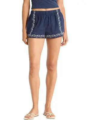FLORENCE BY MILLS Embroidered Cotton Shorts - Navy
