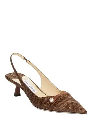 JIMMY CHOO Amita Raffia Pointed Toe Slingback Pump - Tan