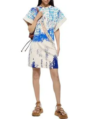 Desigual Mixed Paint Print Cotton Mini Dress - Blue