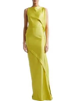 Victoria Beckham Sleeveless Draped Satin Gown - Chartreuse
