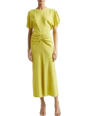 Victoria Beckham Victoria Beckham Bela Ruched Midi Dress Chartreuse