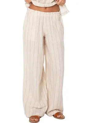 Roxy Offshore Stripe Wide Leg Cotton Pants - Doeskin