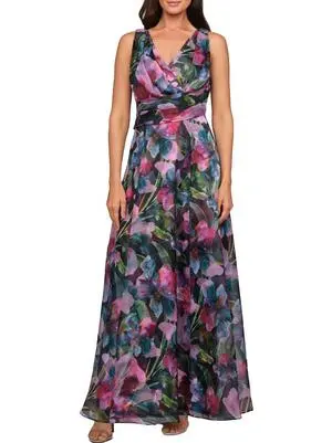 Js Collections Philipa Floral A-line Gown - Teal Multi