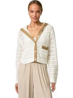 Central Park West Avery Mixed Media Hooded Cardigan - Ivory