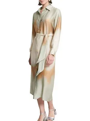 OTTOD'AME Printed Viscose Long Shirt Dress - Mint