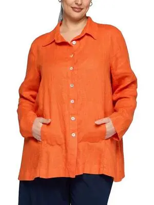 LUUKAA Phalia Linen Shirt With Classic Collar And Pockets - Rust Orange