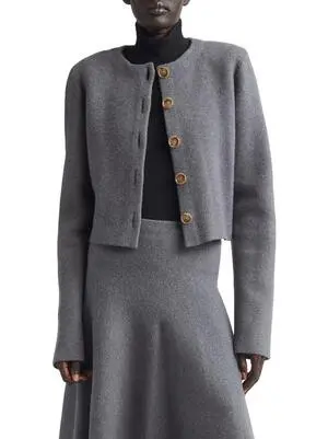 Brandon Maxwell The Ryder Virgin Wool Crop Jacket - Heather Grey