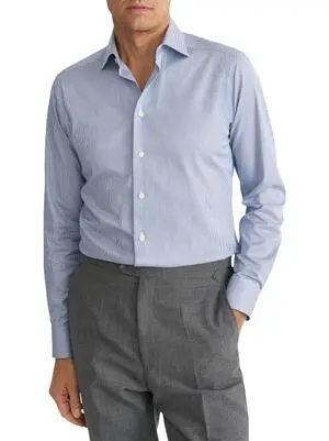 Eton Contemporary Fit Pinstripe Cotton Twill Dress Shirt - Medium Blue