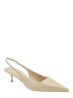 Mango Pointed Toe Slingback Kitten Heel Pumps - Ecru