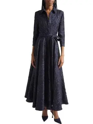 Carolina Herrera Metallic Floral Jacquard Trench Dress - Midnight