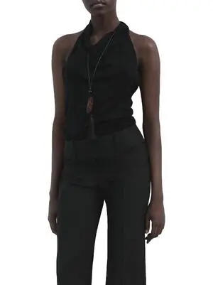 Mango Halter Neck Knit Top With Open Back - Black