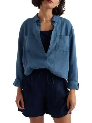 SEASALT CORNWALL Hazel Branch Linen Button-up Shirt - Dusk