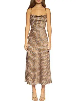 LOST + WANDER Nights In Capri Low Back Midi Dress - Brown-multi