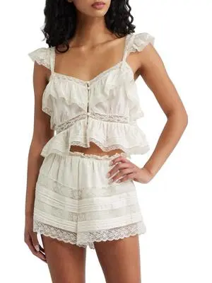 LoveShackFancy Linata Silk Top With Lace Trim - Ivory