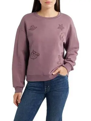 Pendleton Embroidered Cotton French Terry Crewneck Sweatshirt - Berry