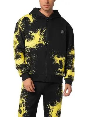 PLEIN SPORT Zip Hoodie Splash Graphic Print - Black