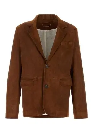 GOLDEN GOOSE Suede Robyn Blazer With Metal Star Details - Brown