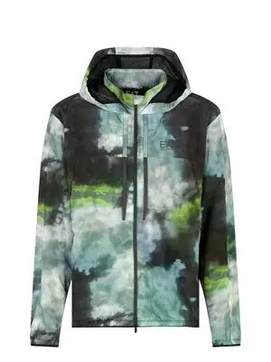 EA7 Abstract Print Hooded Jacket - Blue