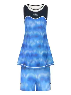 EA7 Abstract Print Tennis Dress - Blue