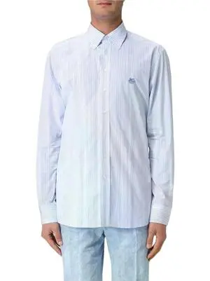 Etro Striped Embroidered-logo Cotton Shirt - Blue