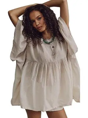 Free People We The Free Gauzy Cotton Peplum Top - Oat Combo