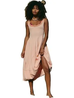 Free People Free People Palmer Midi Dress With Contrast Trim Peach Combo