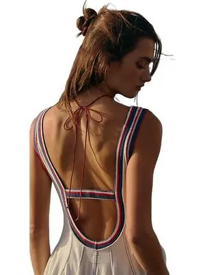 Free People Palmer Midi Dress With Contrast Trim - White Combo