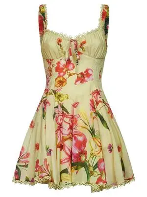 Charo Ruiz Ibiza Floral-print Lace-trim Mini Dress - Neutrals