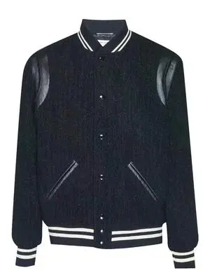 Saint Laurent Leather-trimmed Tweed Varsity Jacket - Black